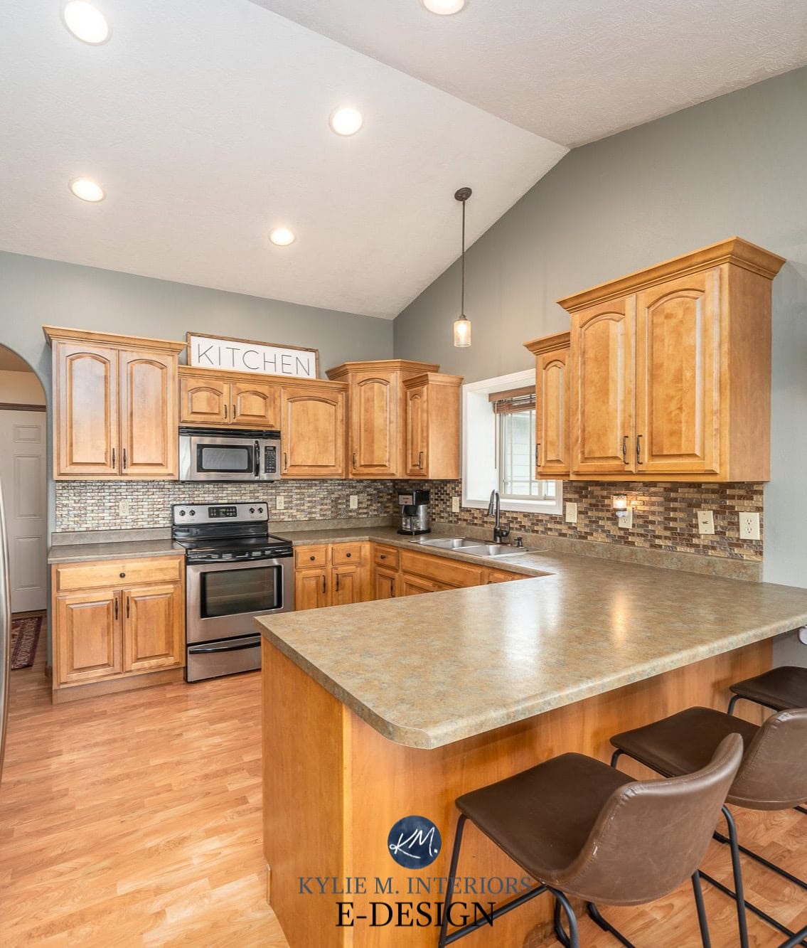 Oak Kitchen Cabinets Update Ideas Wood Trim Arctic Shadows Green